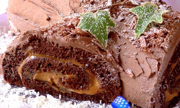 Caramel Chocolate Yule Log Recipe | Bake with Stork